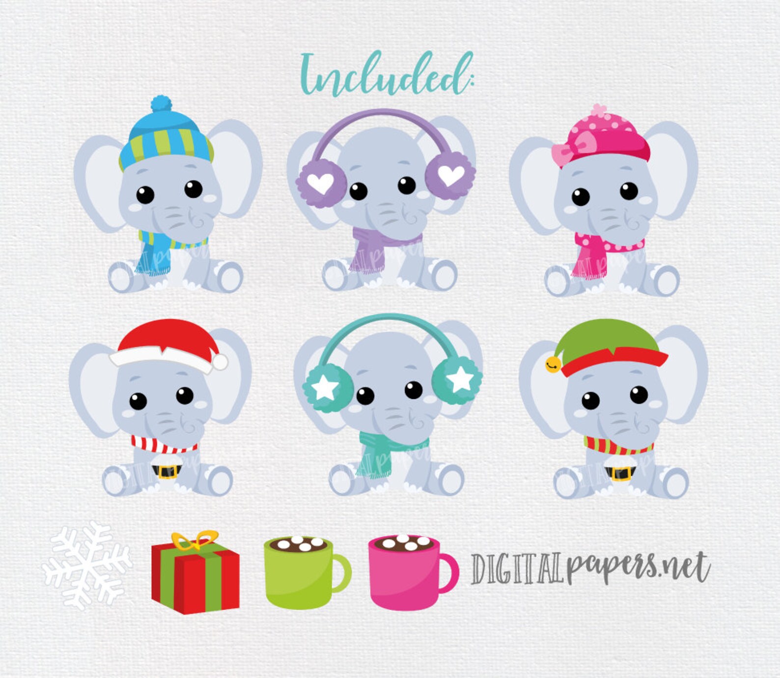 Winter Baby Elephant Clipart: PNG, JPEG, EPS (digital Download) - Etsy