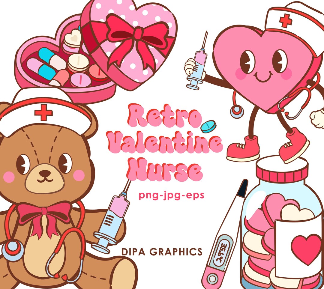 Valentine's Day Nurse Clipart: Retro PNG, JPG, EPS (instant Download ...