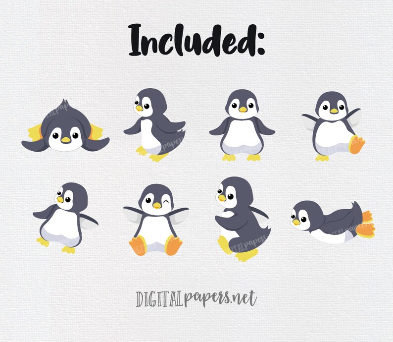Penguin Clipart Winter Animals Clip Art PNG Vector EPS - Etsy