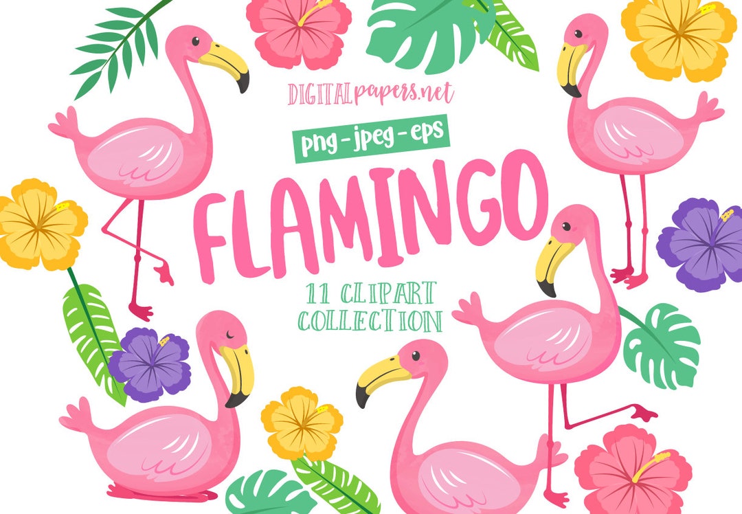Flamingo Clipart, Tropical Clip Art, Flamingo Birthday, EPS Vector, PNG ...