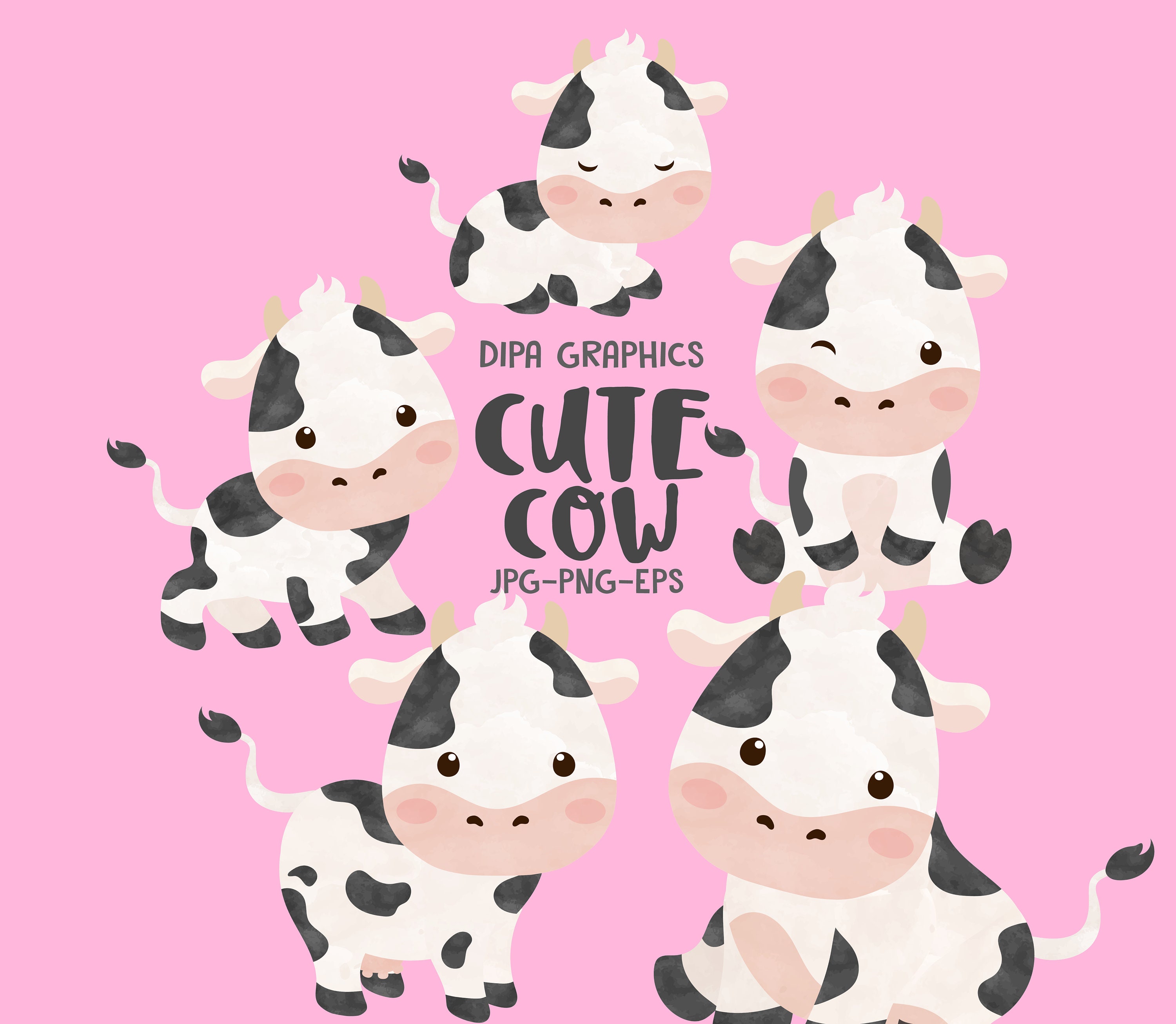Cute Cow Watercolor Clipart, Farm Animal Illustration, Cow PNG Designs ...