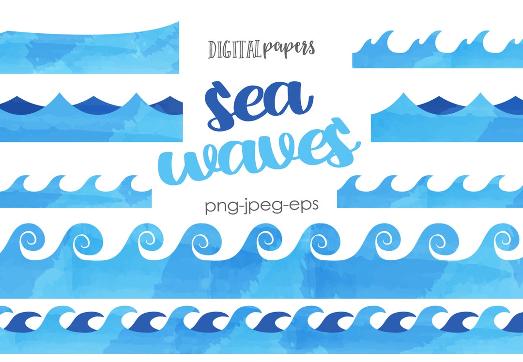 Sea Waves Clipart, Doodle, Beach Clipart, Sea Border, Ocean Clip Art ...