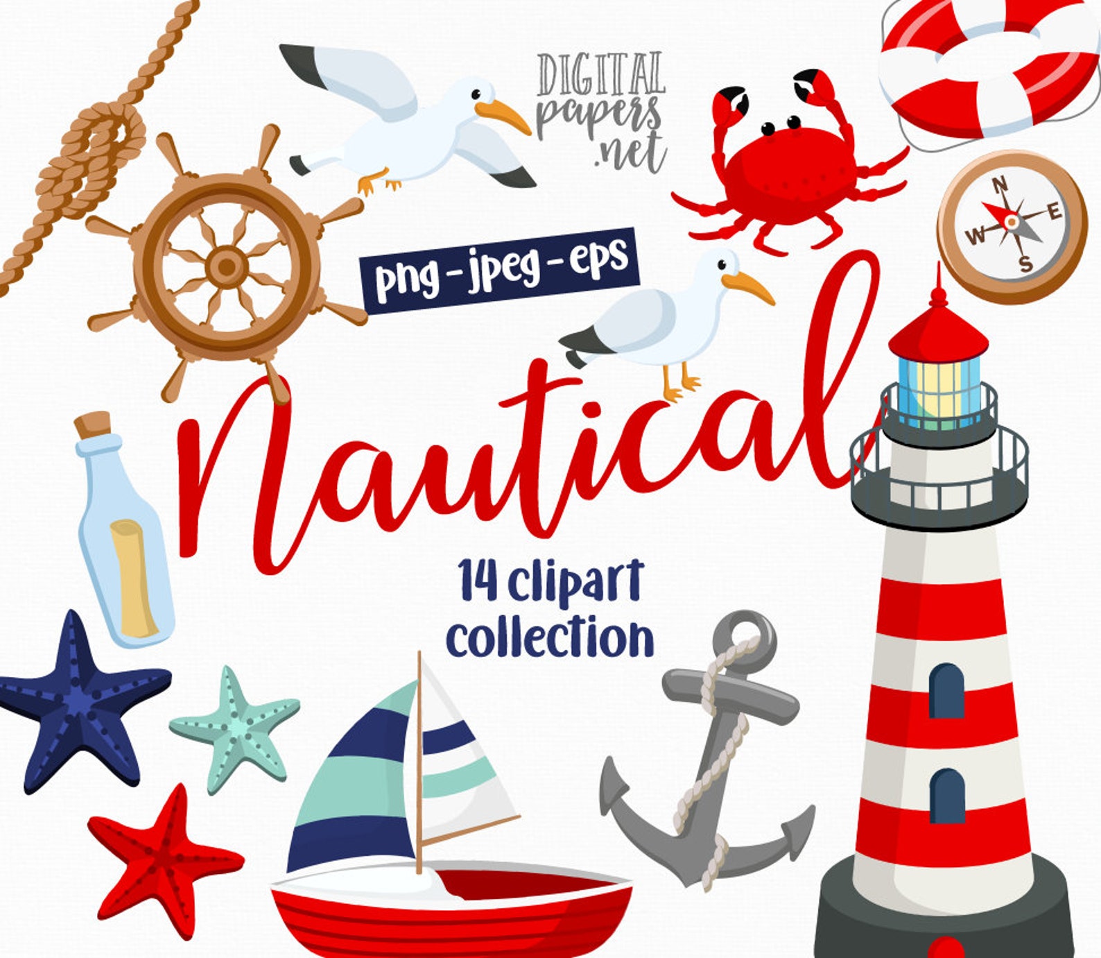Nautical Clipart Sailing Clip art EDITABLE Lighthouse | Etsy