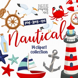 Nautical Clipart, Sailing Clip Art, EDITABLE, Lighthouse, Anchor, Ship ...