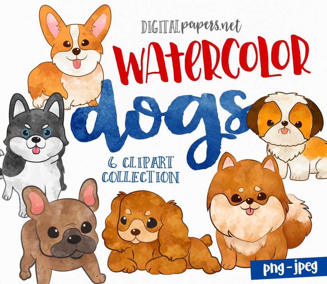 Watercolor Dogs Clipart, Puppy Clipart, Puppy Party, Cute Puppy, Dog ...