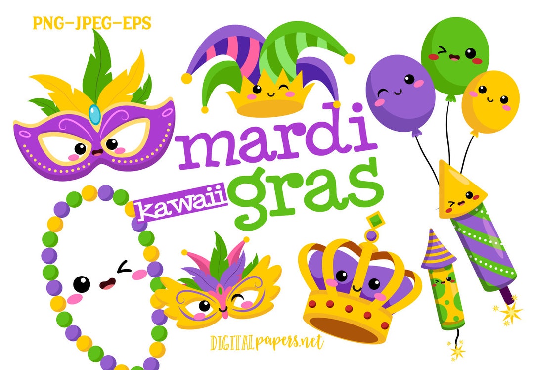 Mardi Gras Kawaii Clipart, Mardigras Clipart, Mardi Gras Mask Clipart ...