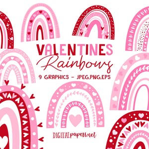 Valentines Day Rainbows Clipart, Modern Rainbow Clipart, Heart, Love ...