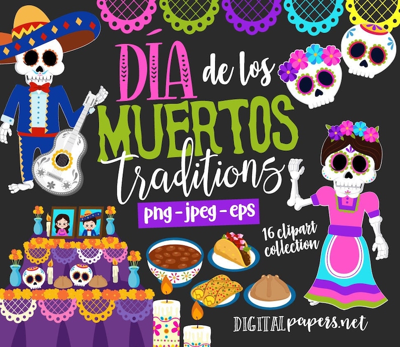 Day of the Dead Clipart Dia de Muertos Clip Art Png clipart | Etsy