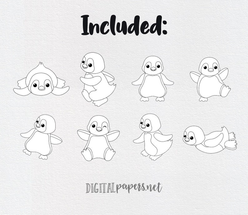 Penguin Clipart Outlines: Winter Animals PNG (instant Download) - Etsy