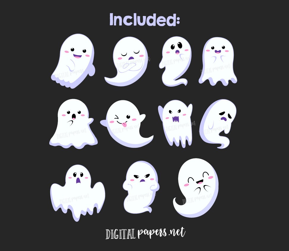 Cute Ghosts Clipart, Ghost Clip Art, Png, Vector Clipart, Halloween ...