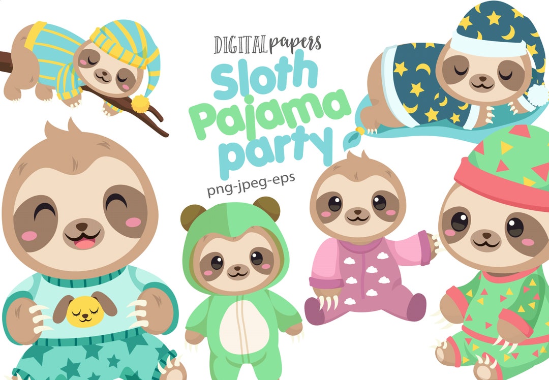Sloth Pajama Party, Slumber Party Clipart, Pajama Party, Sleepover Clip ...