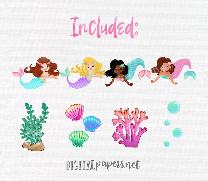Mermaid Clipart Under the Sea Clipart Seaweed Clipart - Etsy