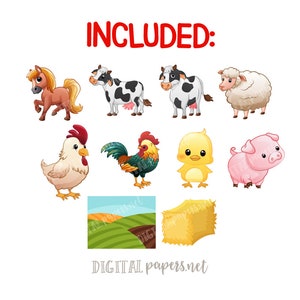 Farm Clipart, Farm Animals Clip Art, Pig, Cow, Horse, Chicken, Rooster ...