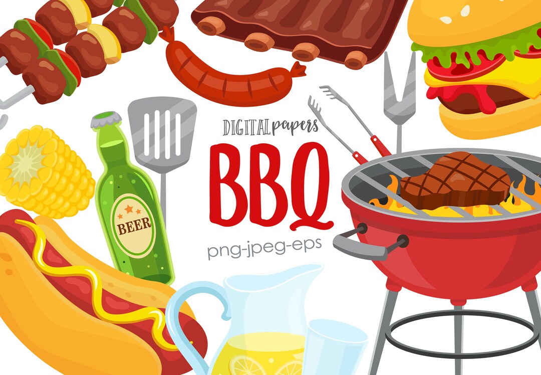 BBQ Bundle Clipart, Burger Clipart, Hot Dog, Lemonade, Beer, Picnic ...