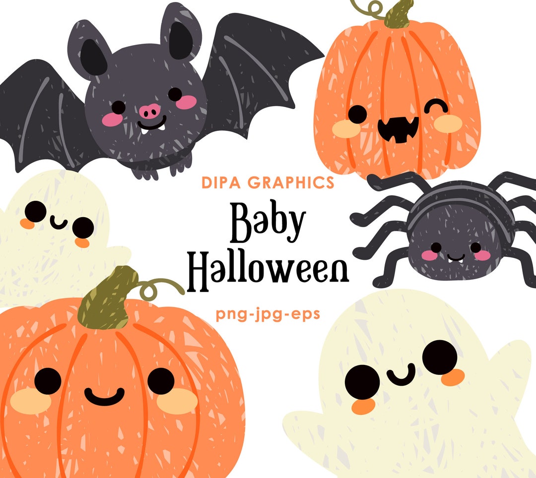 Cute Halloween Baby Clipart, Little Pumpkin, Cute Ghost, Bat, Spider ...