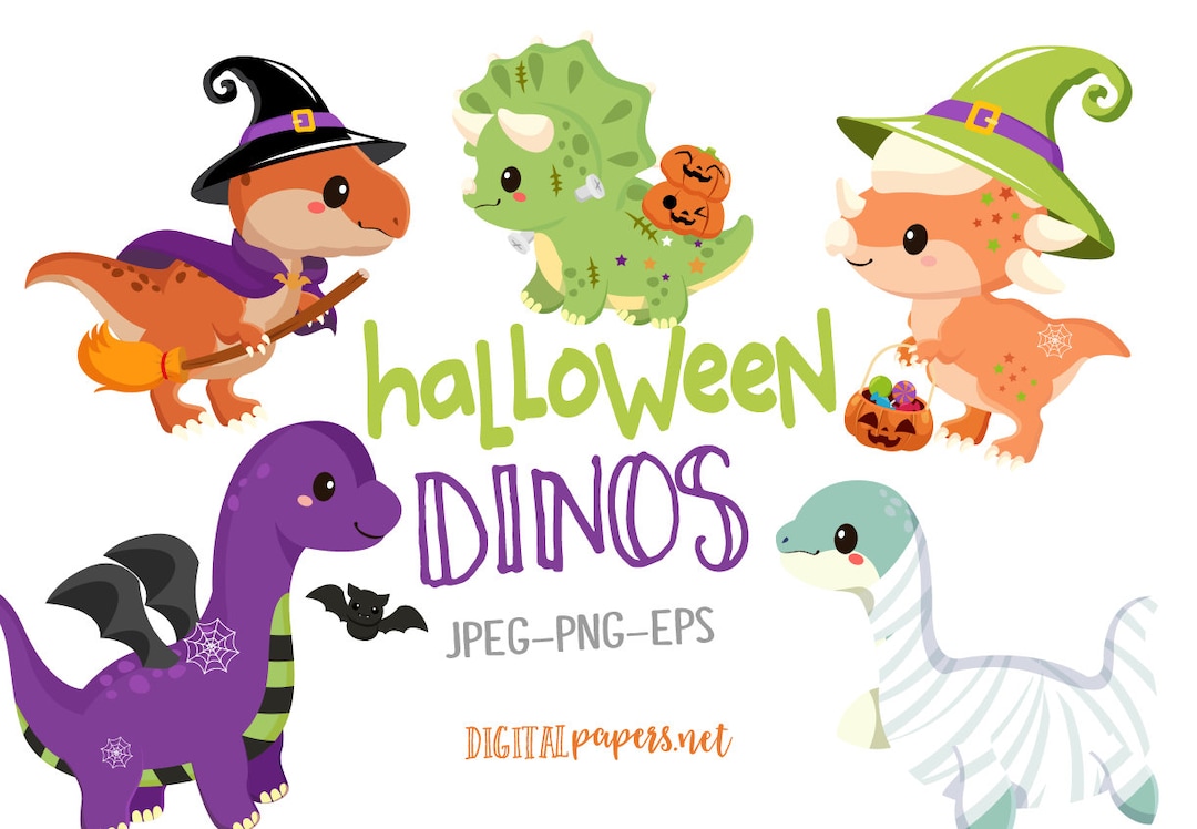 Spooky Dinosaur, Halloween Dino, Trex, Pumpkin, Witch, Costume Party ...