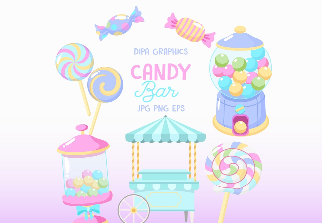 Candy Bar Clipart: Sweets, Lollipop, Gumball (PNG, EPS, JPEG) - Etsy