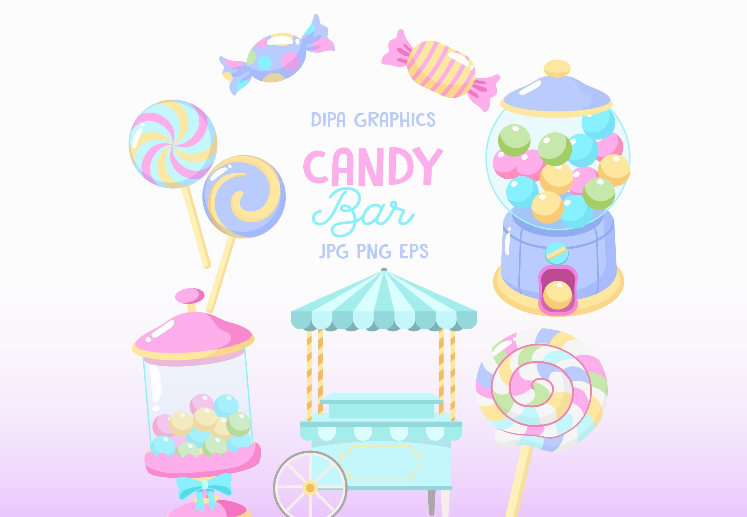 Candy Bar Clipart: Sweets, Lollipop, Gumball (PNG, EPS, JPEG) - Etsy