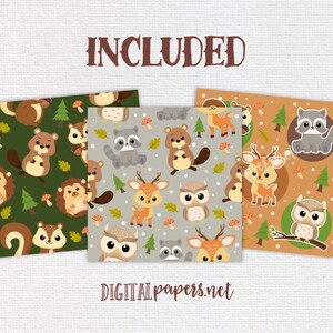 Woodland Animals Digital Papers, Forest Clipart Textures, Woodland ...