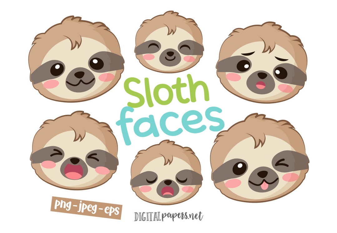 Sloth Faces Clipart, Sloth Clip Art, Sloth Graphics, Sloth Birthday ...