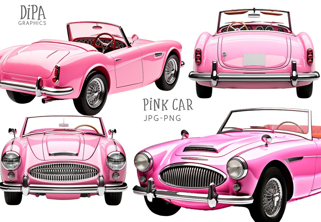 Pink Car Clipart, Car Clip art, Retro Car, Pink Convertible, Vintage ...