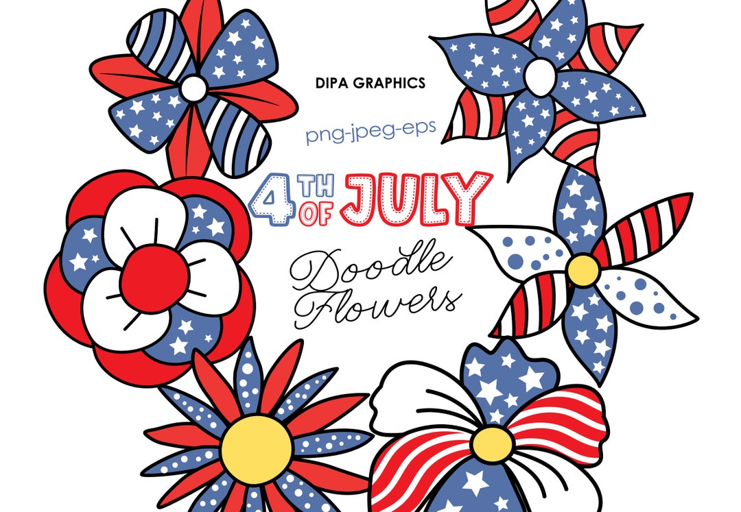 4th of July Flowers Clipart, Doodle Flower PNG, Independence Day ...