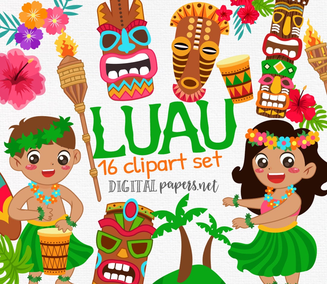 Luau Clipart, Hawaiian Clipart, Luau Party, Tropical Clipaer, Luau Mask ...