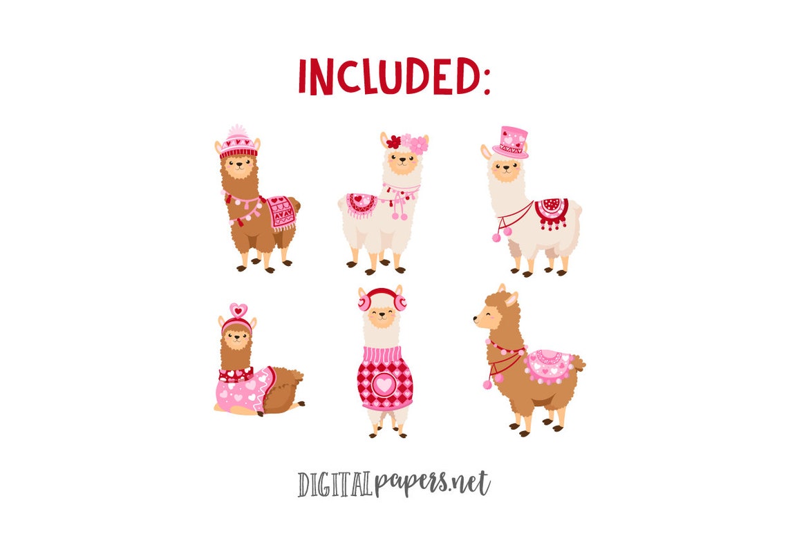 Valentines Day Llamas Clipart Llama Clipart Heart Love | Etsy