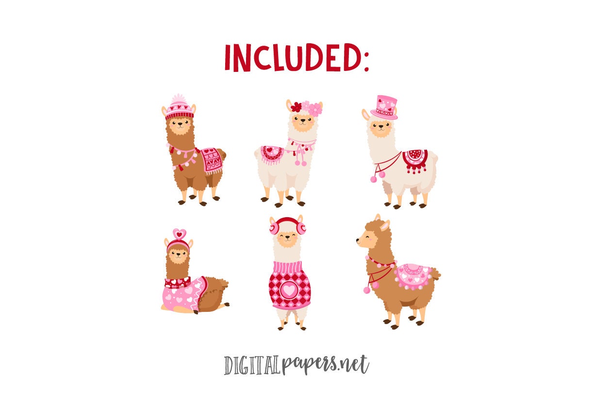 Valentines Day Llamas Clipart Llama Clipart Heart Love | Etsy