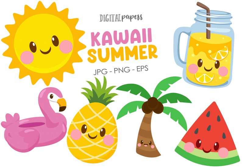 Cute Summer Clipart Watermelon Clipart Sun Ice Cream - Etsy