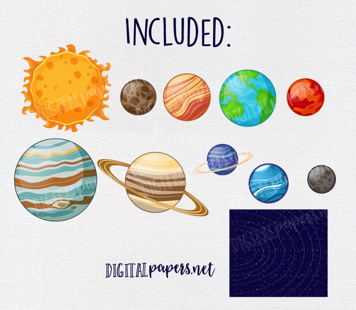 Solar System Clipart: Planet Graphics, Commercial Use (PNG, EPS) - Etsy