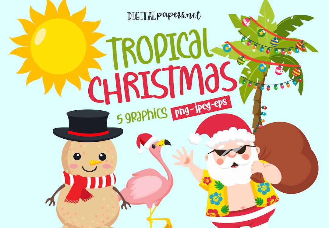 Tropical Christmas Clipart, Commercial Use, Summer Clipart, Christmas ...