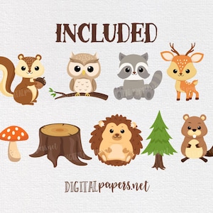 Woodland Animals Clipart, Forest Clipart, Deer, Owl, Squirrell,racoon ...