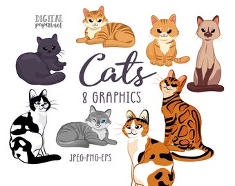 Cat Kitten Colorful Clipart Kitten Cats Clipart Vector - Etsy