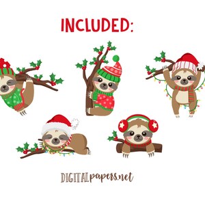 Christmas Sloth Clipart: Holiday Vector Graphics (instant Download) - Etsy