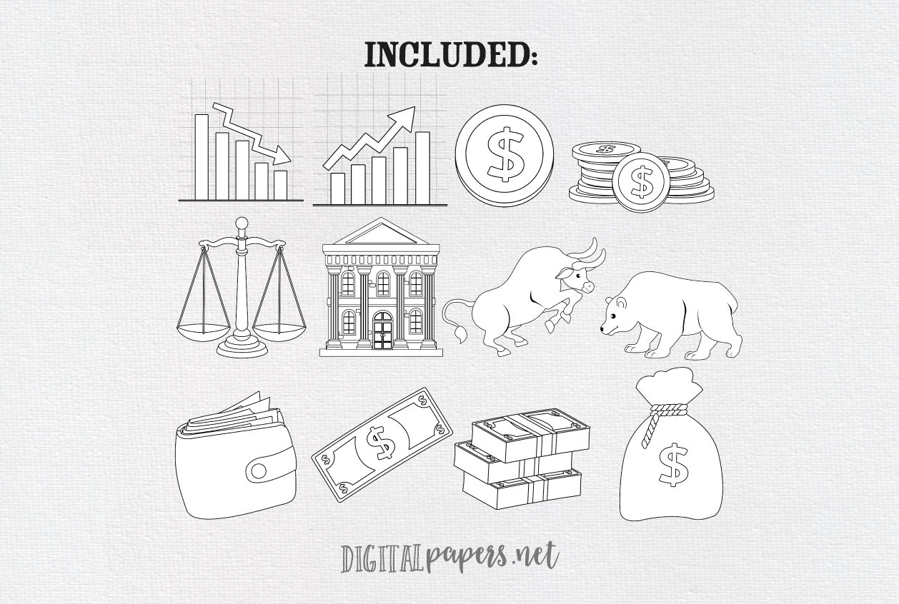 Finance Outlines Clipart: Money Graphics, Investment Clip Art (instant ...