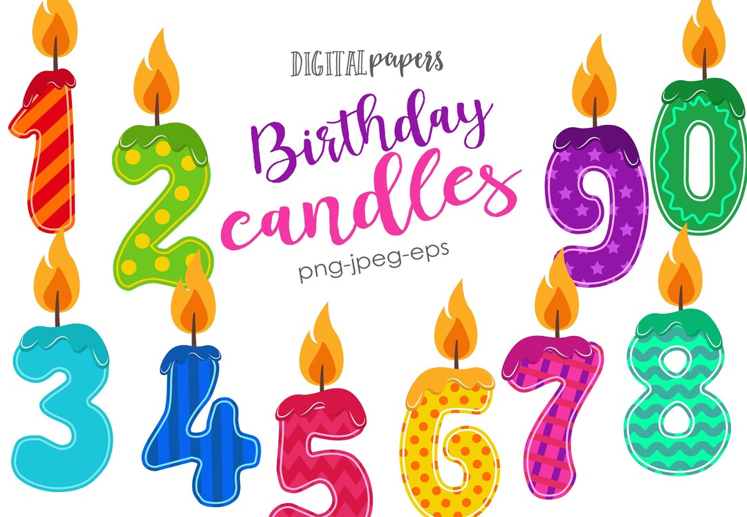 Birthday Candle Number Clipart: Party Numbers 0-9 (digital Download) - Etsy