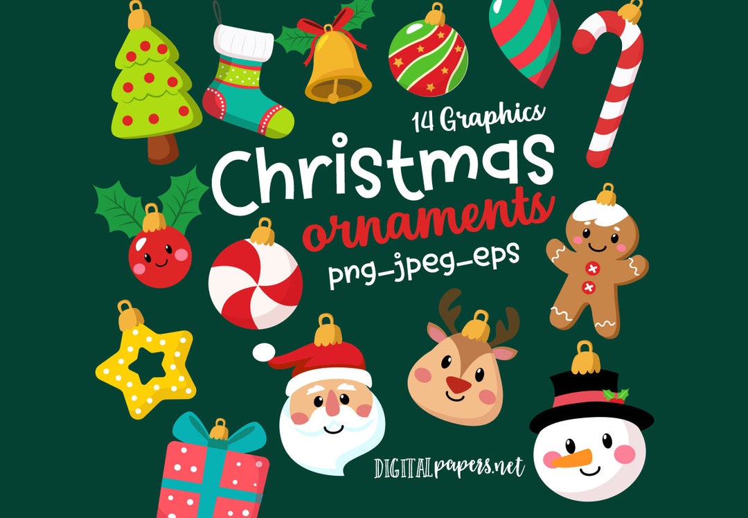 Christmas Tree Ornaments Clipart, Cute Christmas Clip Art, Commercial ...