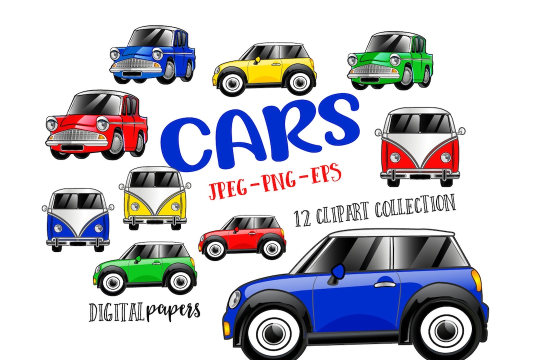 Cars Clipart: Primary Colors Vehicle Graphics (digital Download) - Etsy