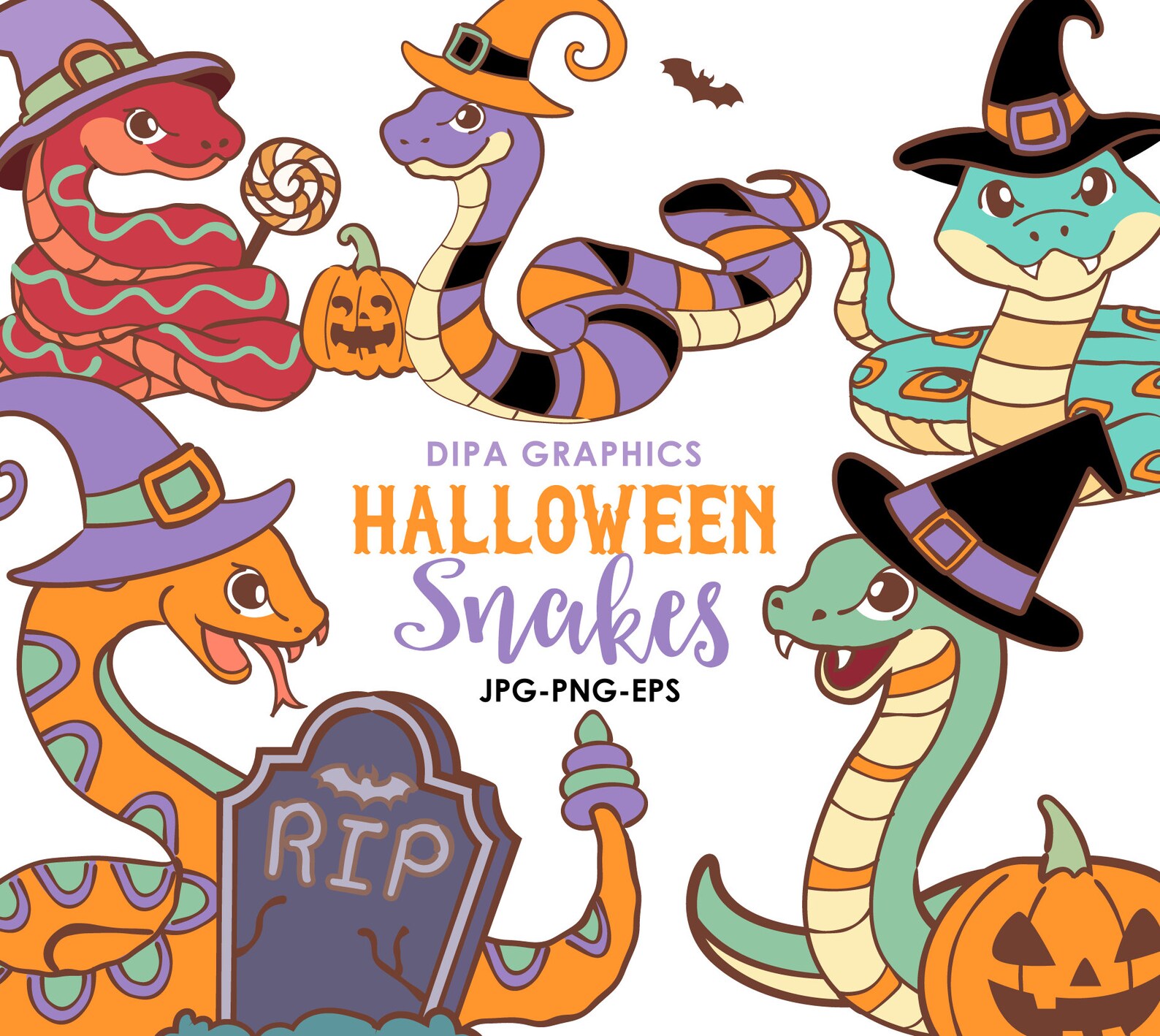 Halloween Snakes Clipart, Sublimation PNG, Halloween Doodles, Snakes ...