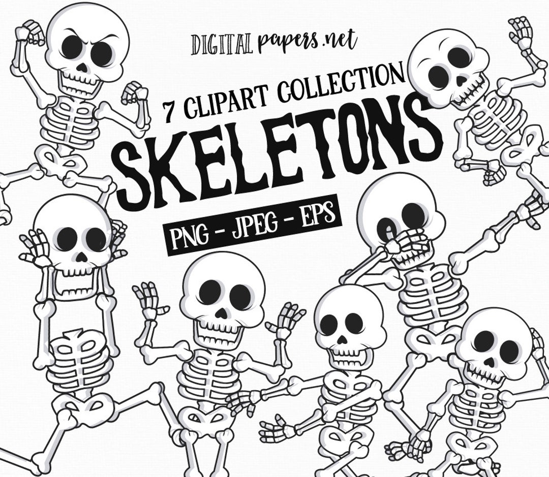 Halloween Skeleton Clipart: Dancing Skeletons (PNG, EPS, JPEG - Instant ...