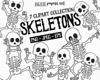 Halloween Skeleton Digital Clipart & Vector Set Instant Download ...
