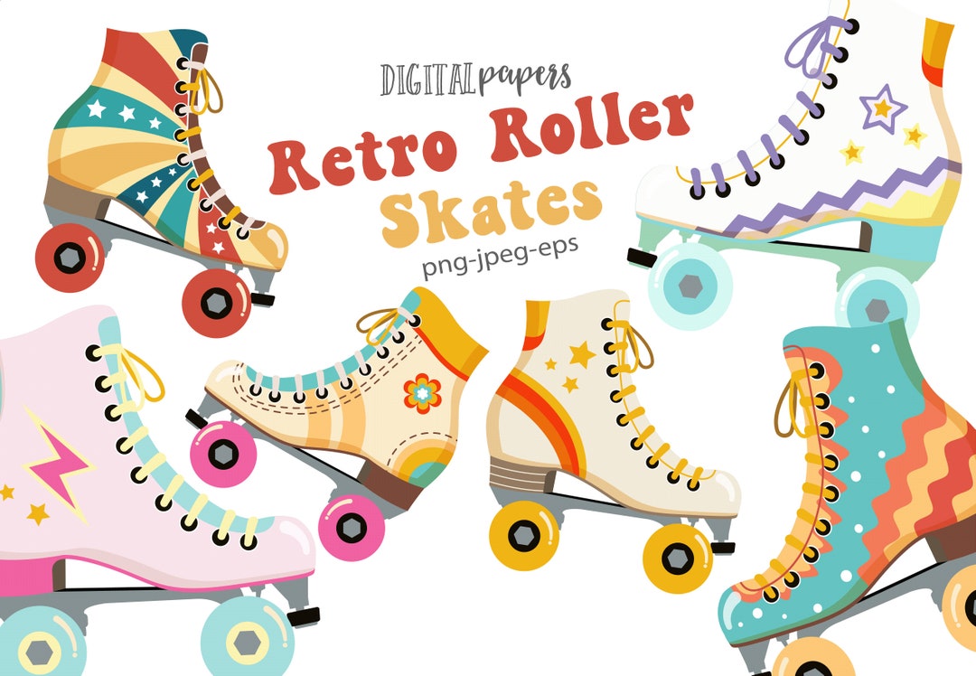 Retro Roller Skates Clipart: Groovy Graphic Elements (INSTANT DOWNLOAD ...