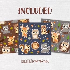 Woodland Animals Digital Papers, Forest Clipart Textures, Woodland ...