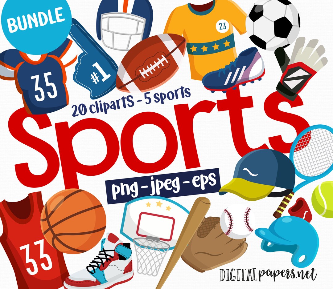 Sports Clipart Bundle: Football, Soccer, Tennis (PNG, JPEG, EPS ...