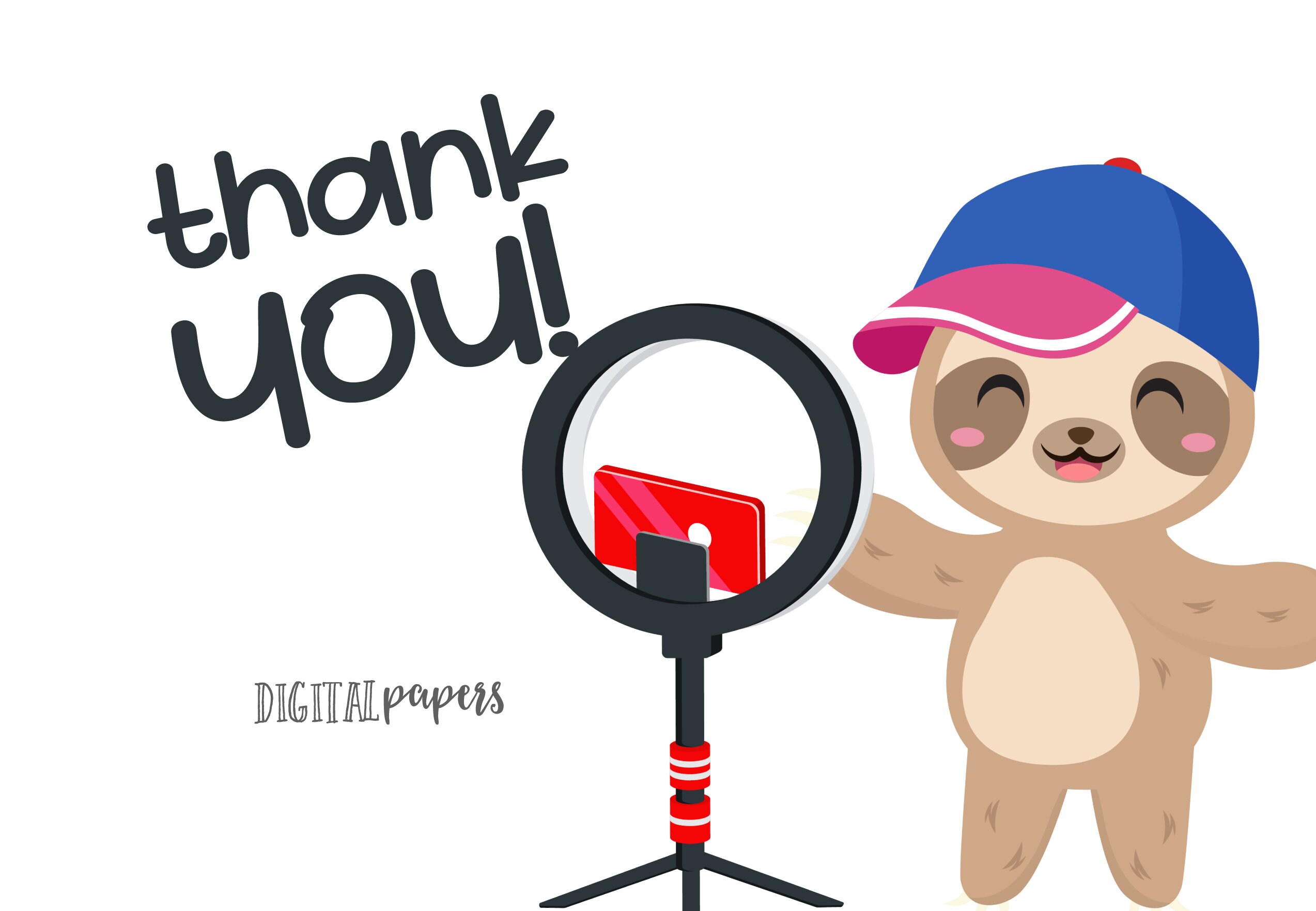 Influencer Clipart, Sloth Youtuber Clipart, Social Media Graphics ...