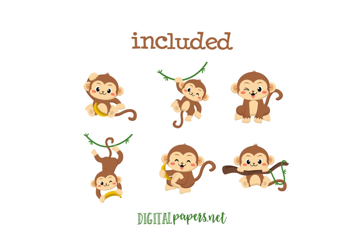 Monkey Clipart, Jungle Clipart, Zoo Clipart, Baby Monkey Clip Art ...