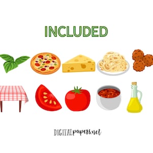 Italian Food Clipart, Pizza Clipart, Spaghetti, Wine Bottle, Trattoria ...