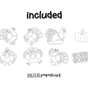 Turkey Outlines Clipart: Thanksgiving Digital Stamps (PNG, JPEG, EPS ...