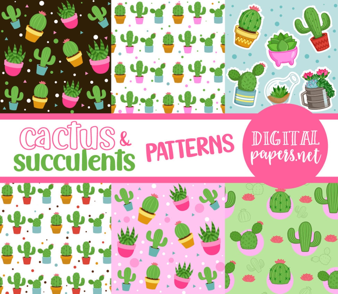 Cactus Clipart, Succulent Digital Papers, Cacti Clip Art, Cacti Pattern ...
